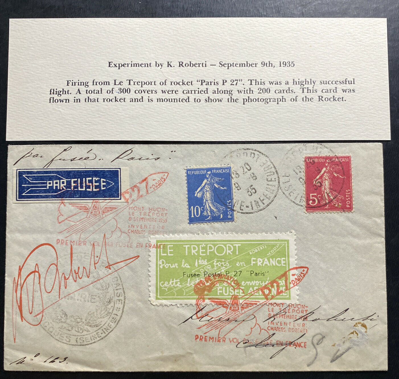 1935 Le Treport France Rocket Mail First Flight Cover FFC Roberti ...