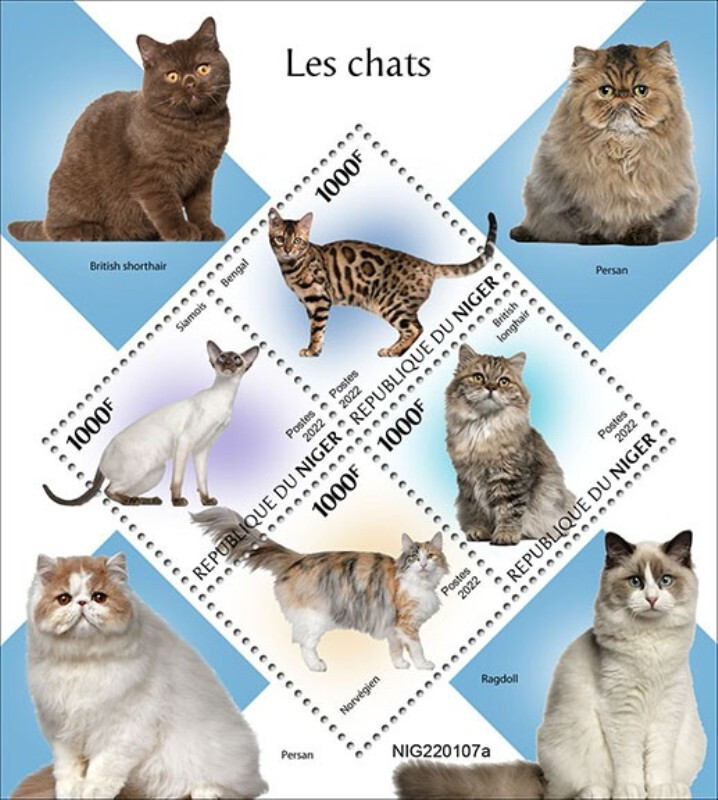 Niger - 2022 Cat Breeds, Bengal, British Longhair - 4 Stamp Sheet ...