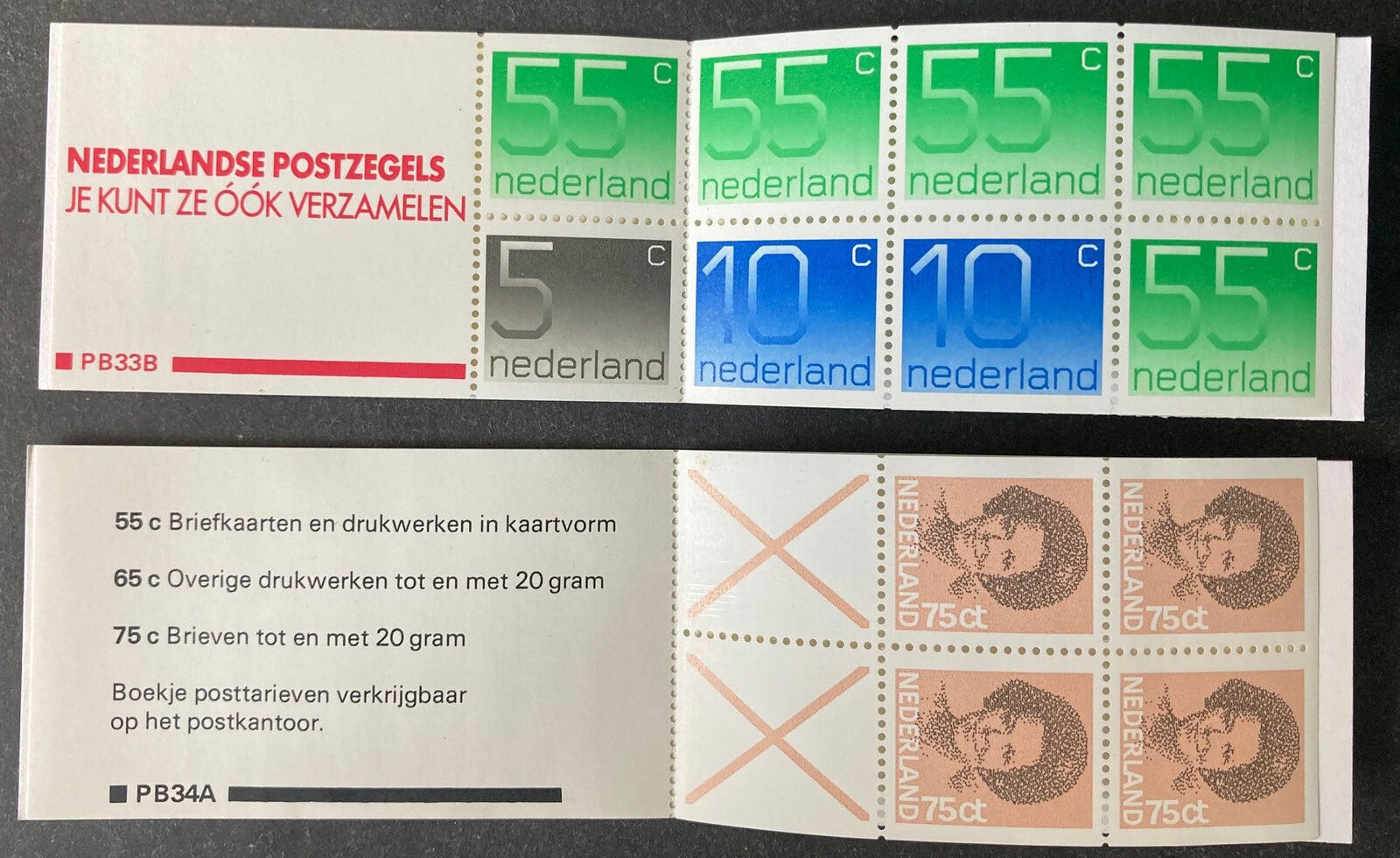 Netherlands 1986 queen beatrix numeral stamp booklet pb34a pb33b mnh ...