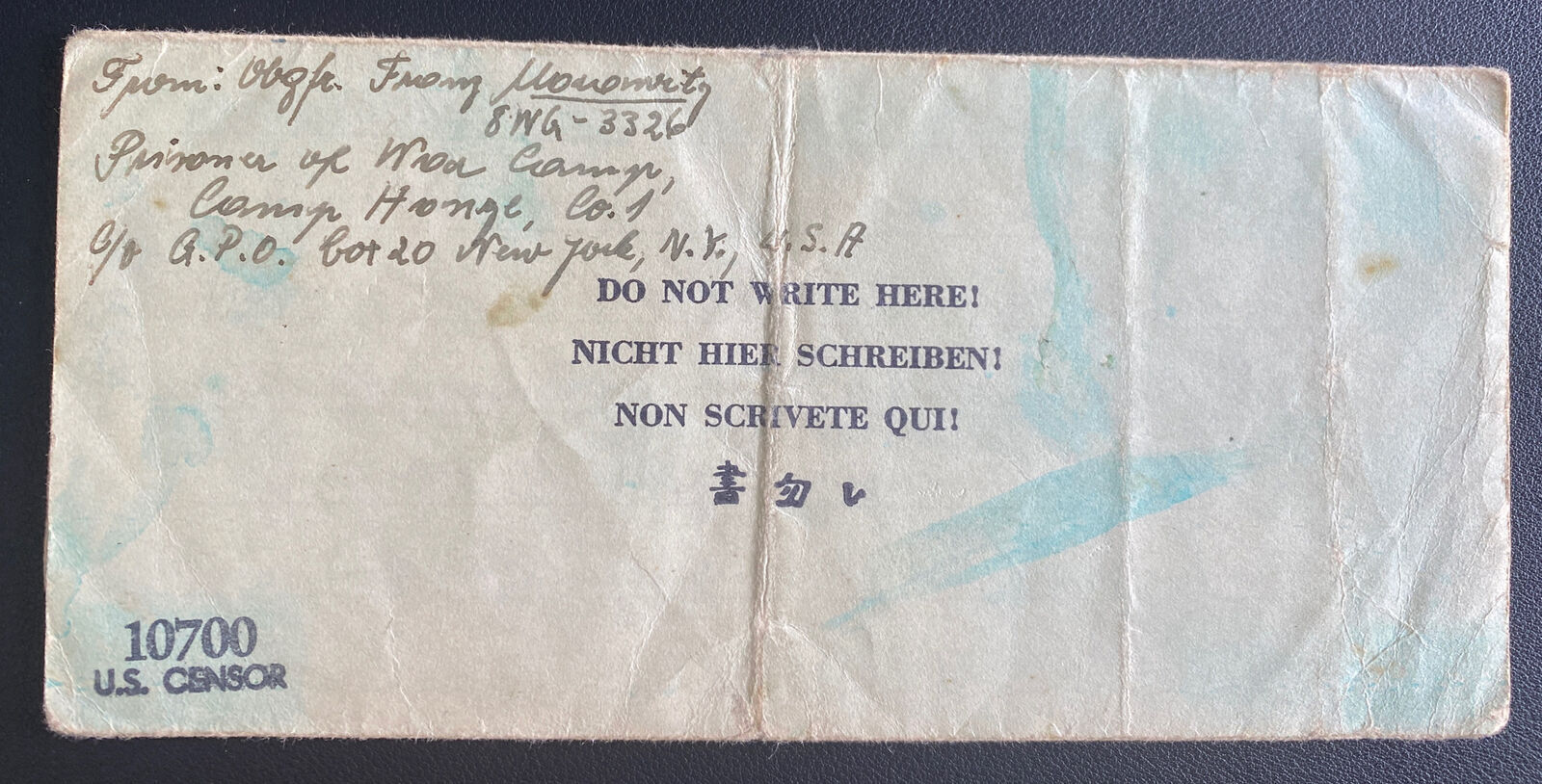 1944 Usa Prisoner Of War POW Honge Camp Letter Cover To Teplitz Germany ...