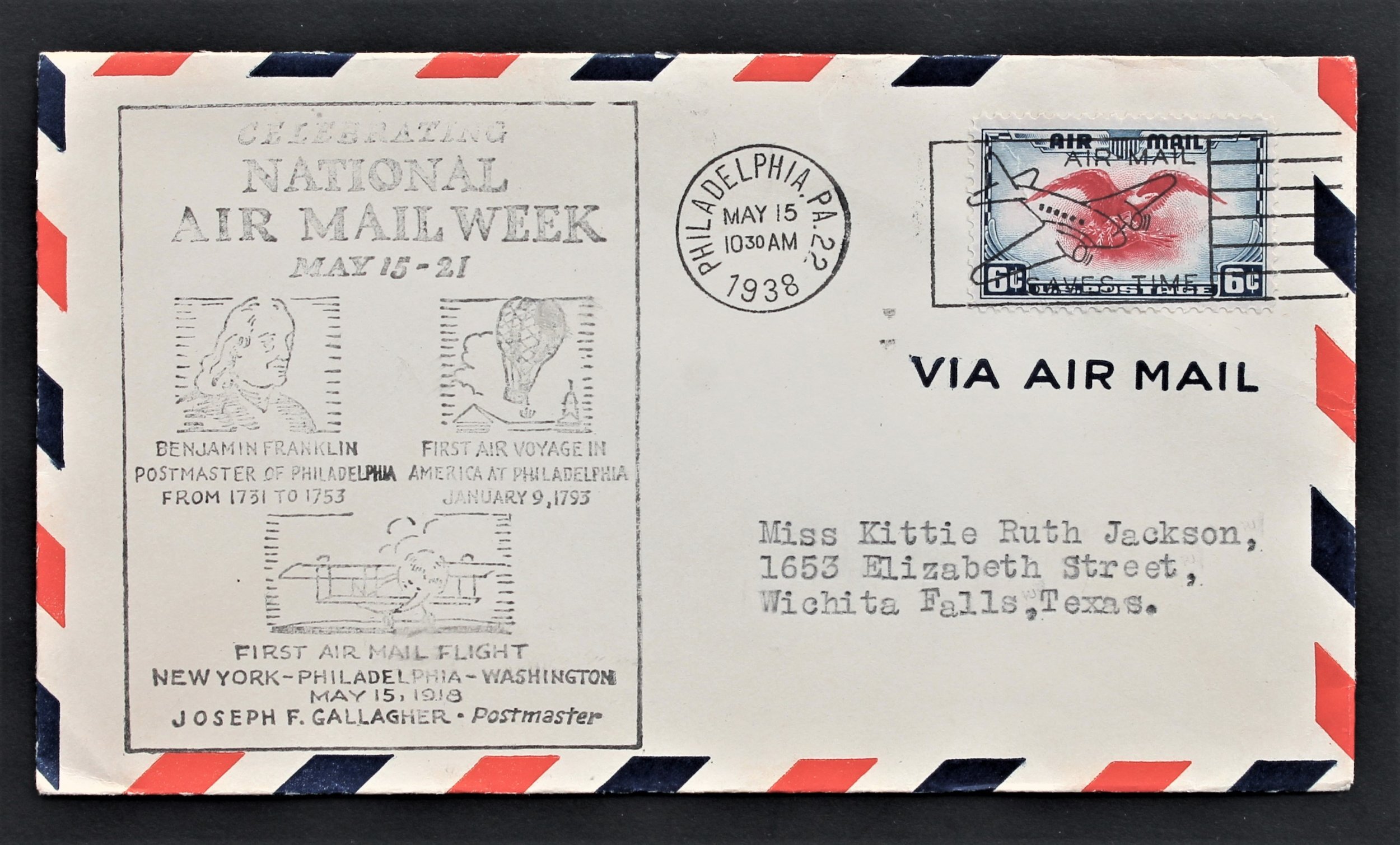 US #C23 National Air Mail Week Philadelphia PA May 15-21, 1938 Slogan ...