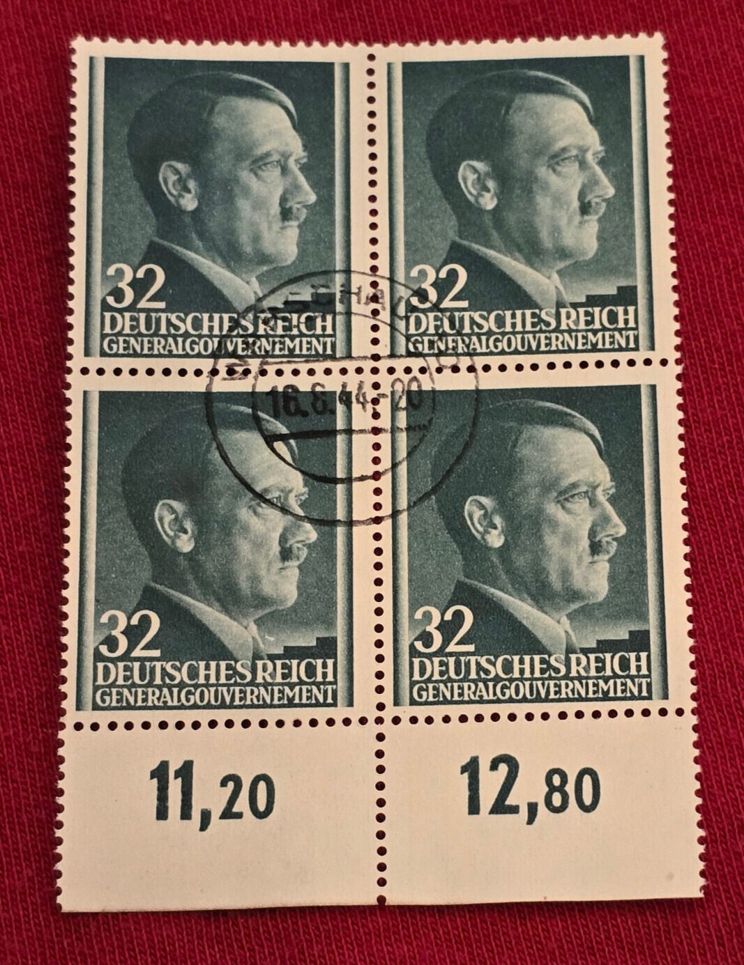 1944 ADOLF HITLER Stamp block x 4 THIRD REICH NSDAP Nazi Germany WW2 ...