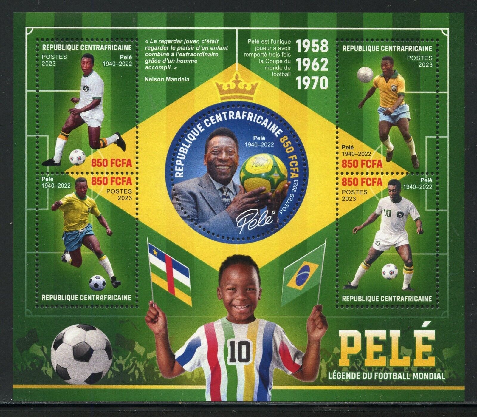 Central Africa 2023 Pele World Football Soccer Legend Sheet Mint NH ...