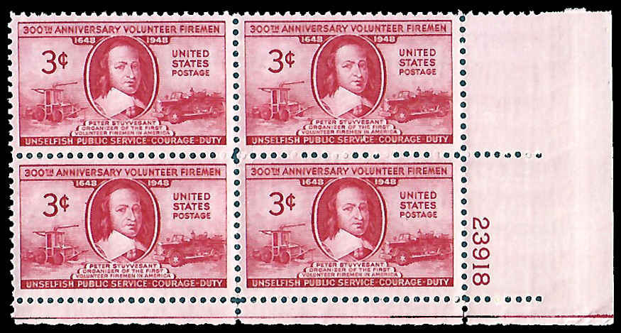 PCBstamps US # 971 12c(4x3c)Volunteer Firemen, 23918, MNH, (PB-4 ...