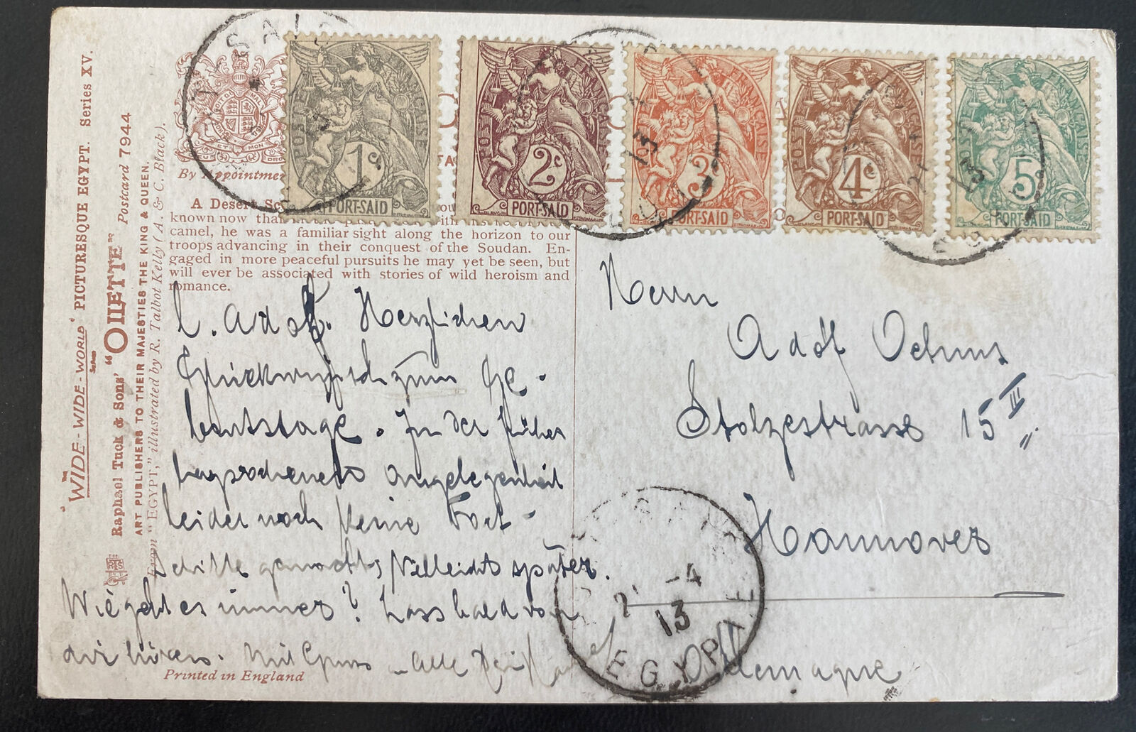 1913 French Post office Egypt Picture Postcard Cover To Hannover ...