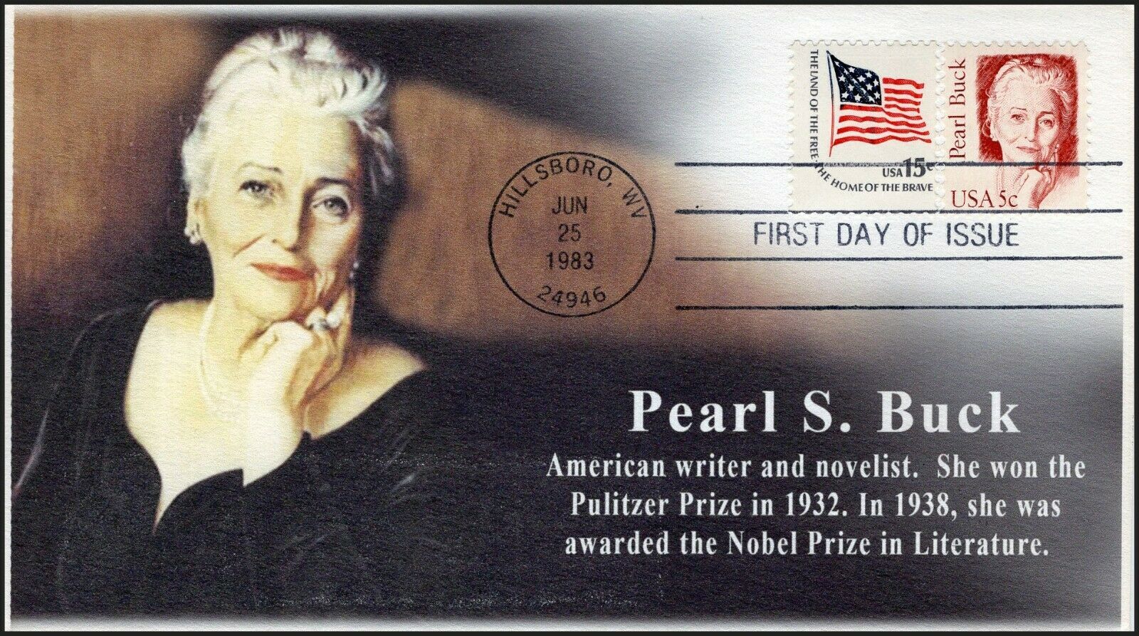 AO-1848, 1983, Pearl S. Buck, Add-on Cachet, First Day Cover, SC 1848 ...