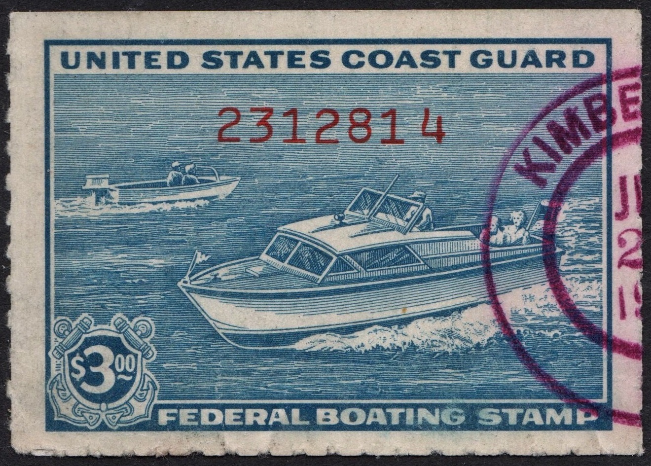 RVB2 $3.00 Federal Boating Stamp (1960) Used | United States, Revenues ...