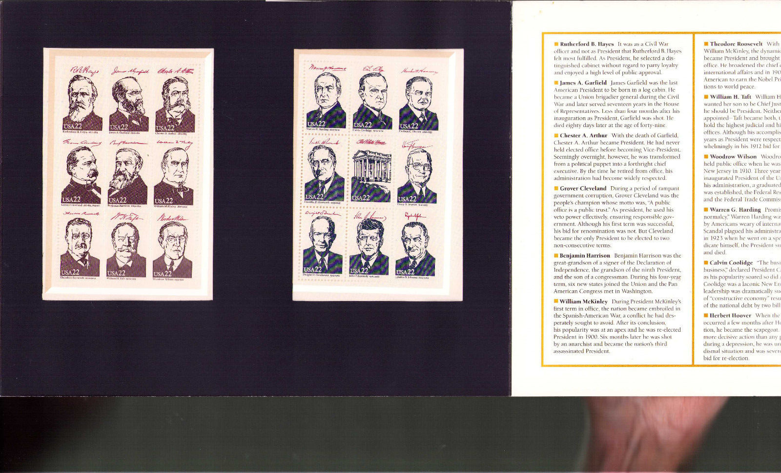 1986 Presidential Commemorative Folio Set of 4 President Stamps Sheets ...