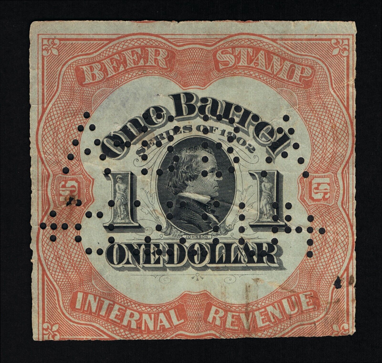 Genuine Scott #Rea80B 1902 Beer Stamp RED Printed on Pale Green Paper ...