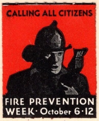 Vintage US Poster Stamp Calling All Citizens Fire Prevention Week ...