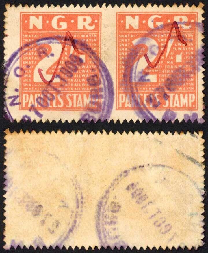 Natal Government Railways 2/- Parcel Stamp IMPERF BETWEEN PAIR | Africa ...