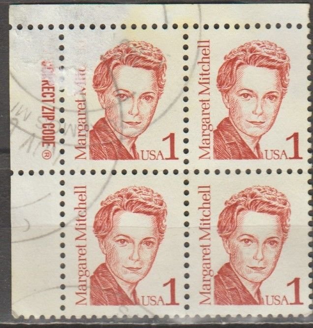 Scott 2168, "Margaret Mitchell" USED ZIP BLK of 4,'.01 cent' | United ...