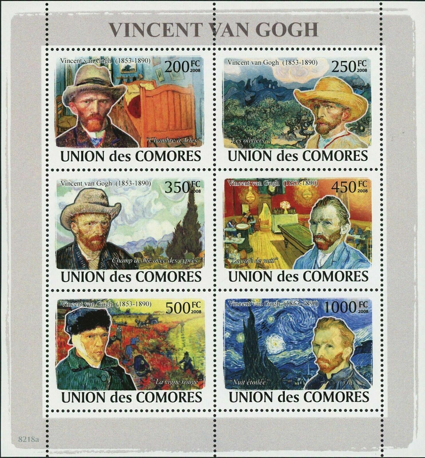 Vincent Van Gogh Stamp Les Oliviers Starry Night La vigne Rouge S/S MNH ...