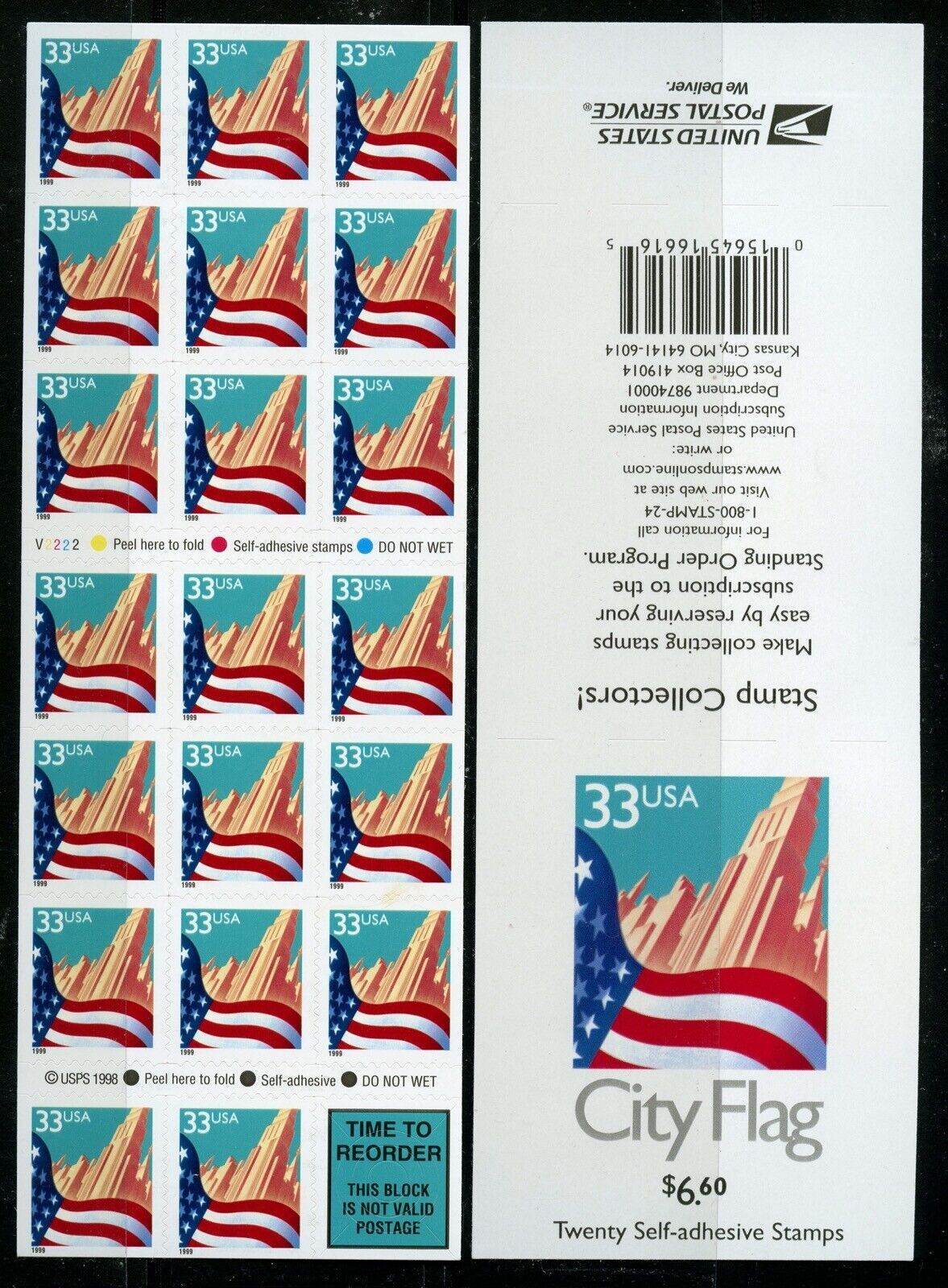 US Scott 3278e Flag over city booklet 20 stamps of 33c | United States ...
