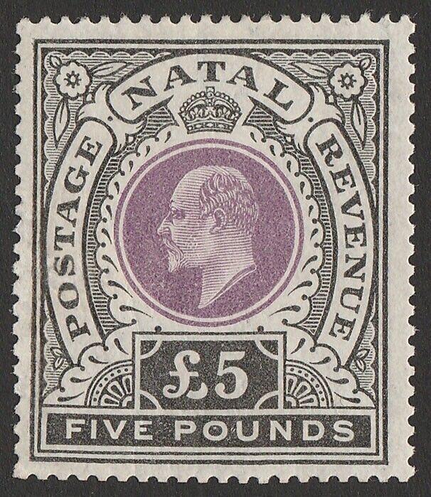 NATAL 1902 KEVII £5 wmk crown CC. SG 144 cat £6500. Very rare genuine ...