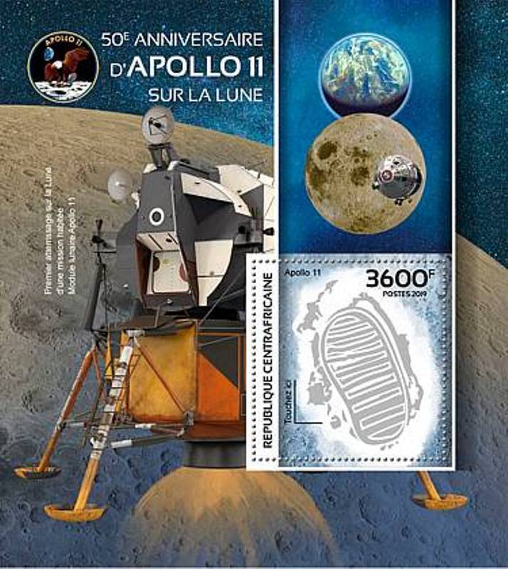 Central Africa - 2019 Apollo 11 Landing - Stamp Souvenir Sheet ...