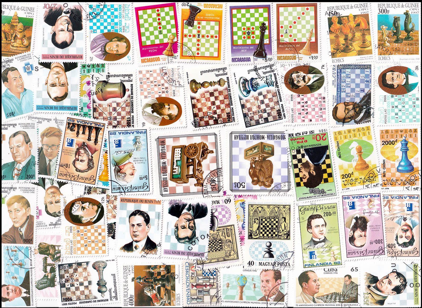 Collection of Chess Stamps From Various Countries - 50v - Used ALL ...