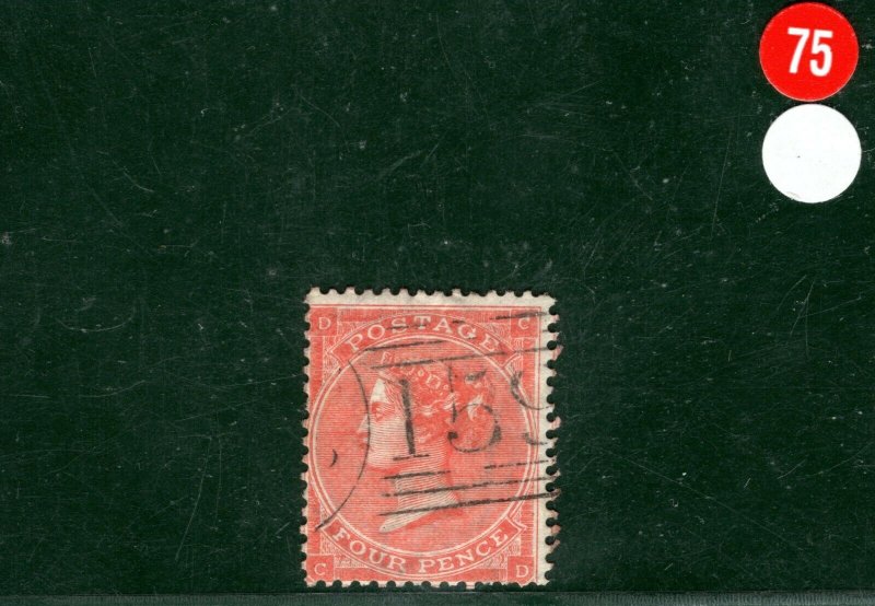 GB QV Stamp SG.81 4d Bright Red HAIRLINES (Plate 4) Duplex Used Cat £ ...