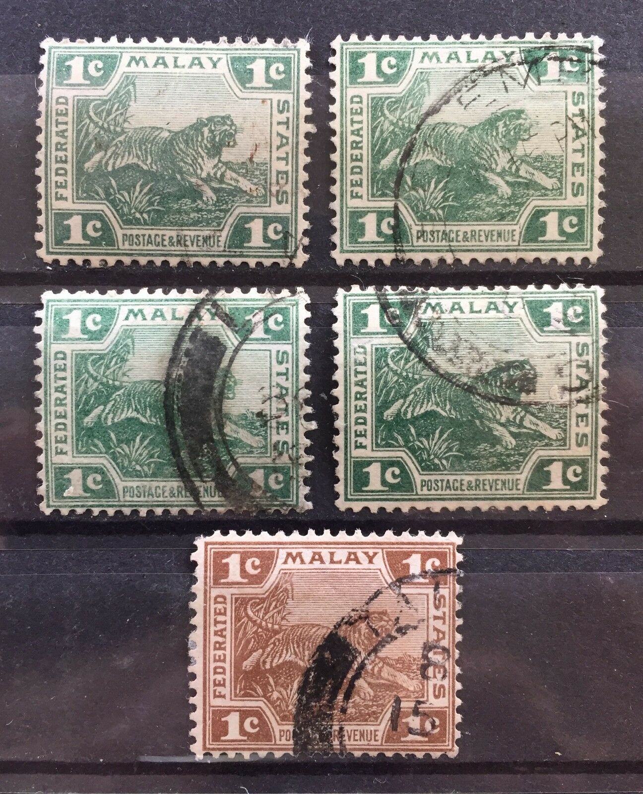 MALAYA Federated Malay States FMS 1908-19 Tiger 1c Shades/Varieties ...