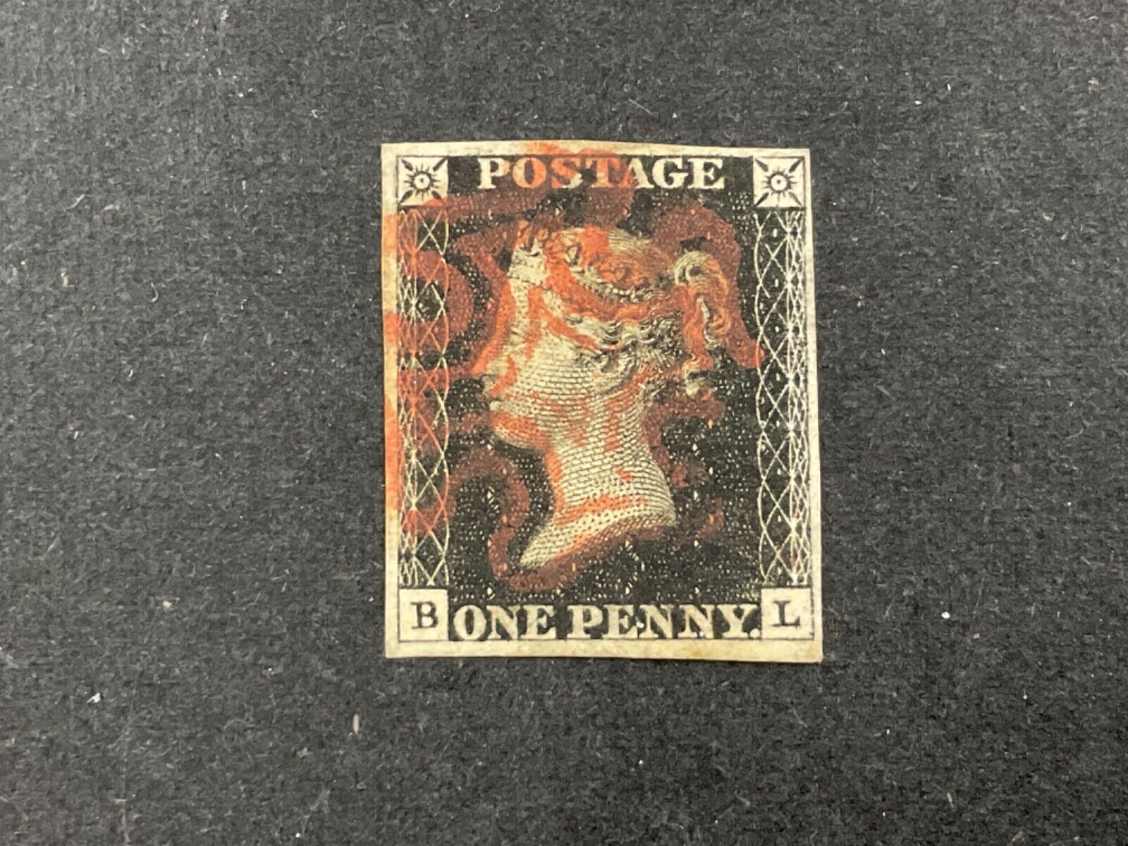 1840 Great Britain #1 Penny Black VF, 4 margins, used red cancel, B/L ...