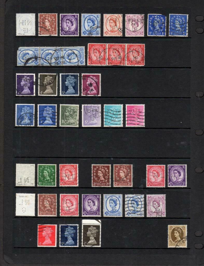 Collection of QE2 Perfins on Double-Sided Page (Pre-Decimal & Decimal ...