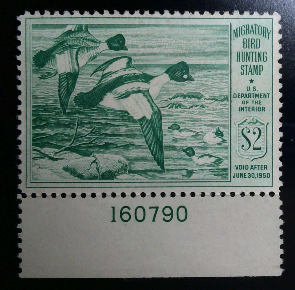 Scott #RW16 - VF - $2 Bright Green - Goldeneye Ducks - DG - P#single ...