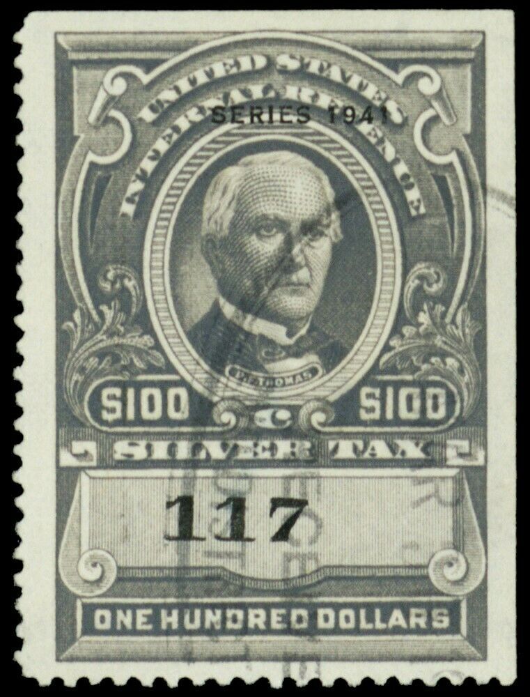 RG80, Used $100 Silver Tax Revenue Stamp XF With PSE Certificate ...