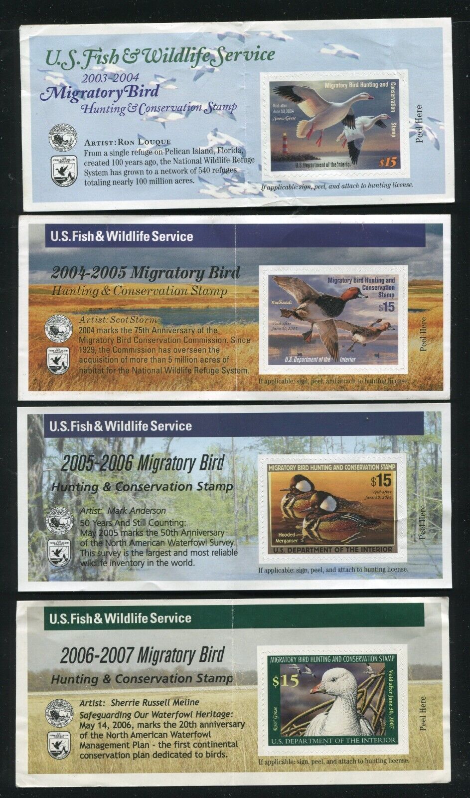 RW70A - RW73A Federal Duck Stamps Mint but Folded and Lower Quality ...