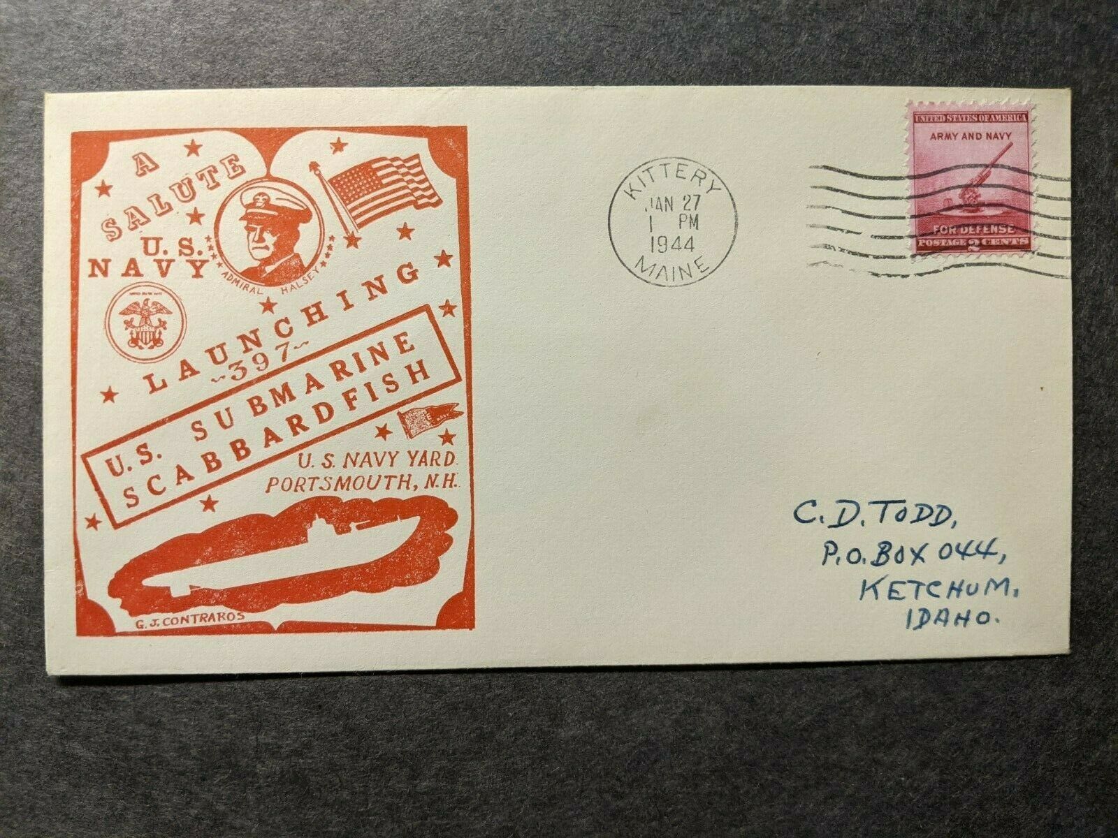 Submarine USS SCABBARDFISH SS-397 Naval Cover 1944 CONTRAROS WWII ...
