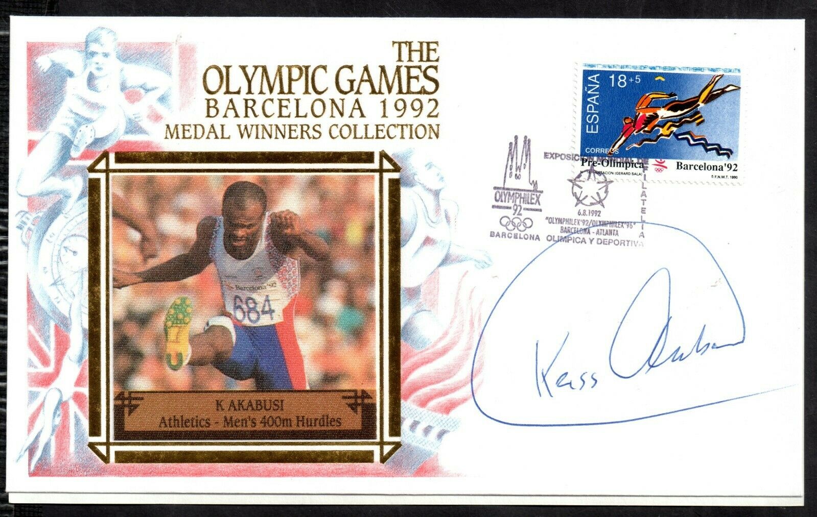 1992 Barcelona Olympics Benham FDC Signed Chris Akabusi WS18765 / HipStamp