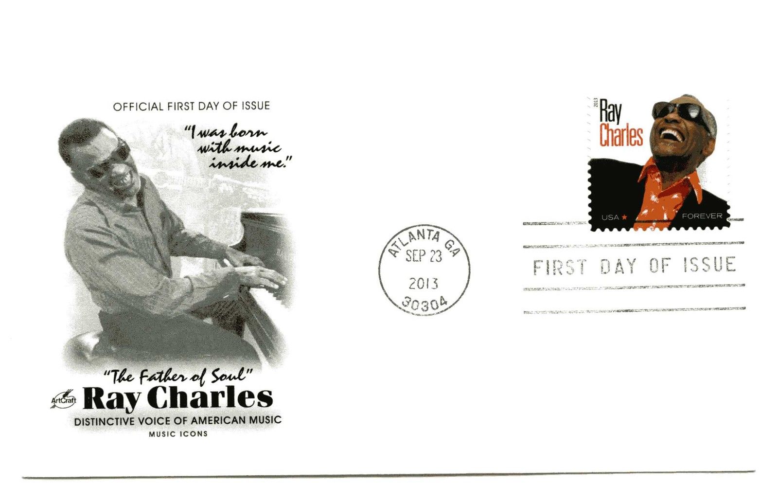4807 Music Icons, 2013, Ray Charles, Atlanta, ArtCraft, FDC | United ...