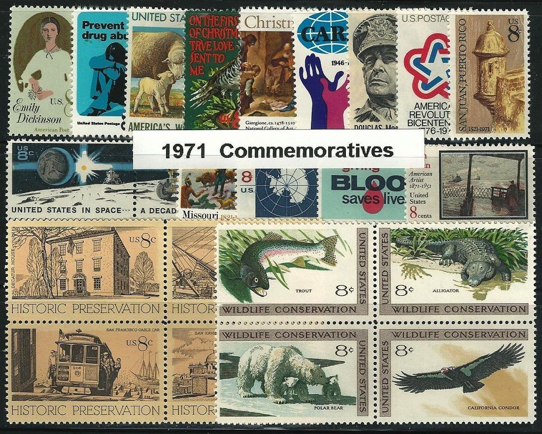 PCBstamps US 1971 Commemoratives Year Set #1423-1445 (23 varieties ...