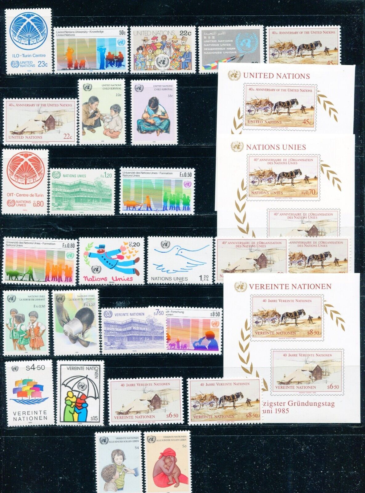 United Nations 443-467 With Genevia & Vienna Stamps 1985 Complete! Flag ...