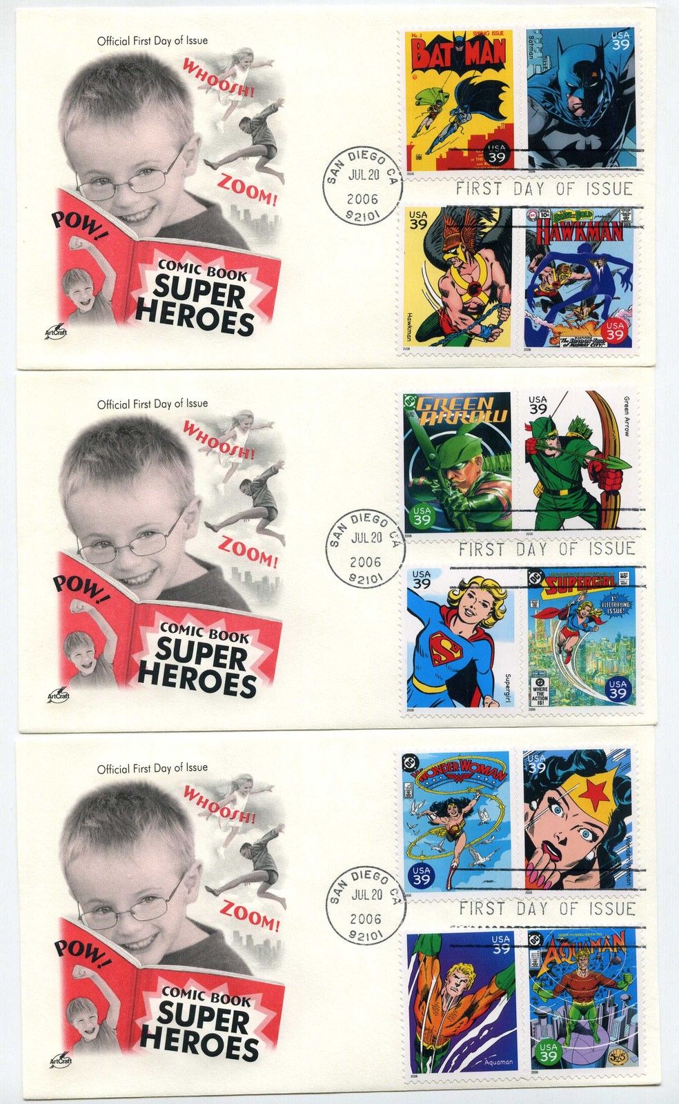 4084 Twenty DC Comic Super Heroes on five, ArtCraft FDCs | United ...