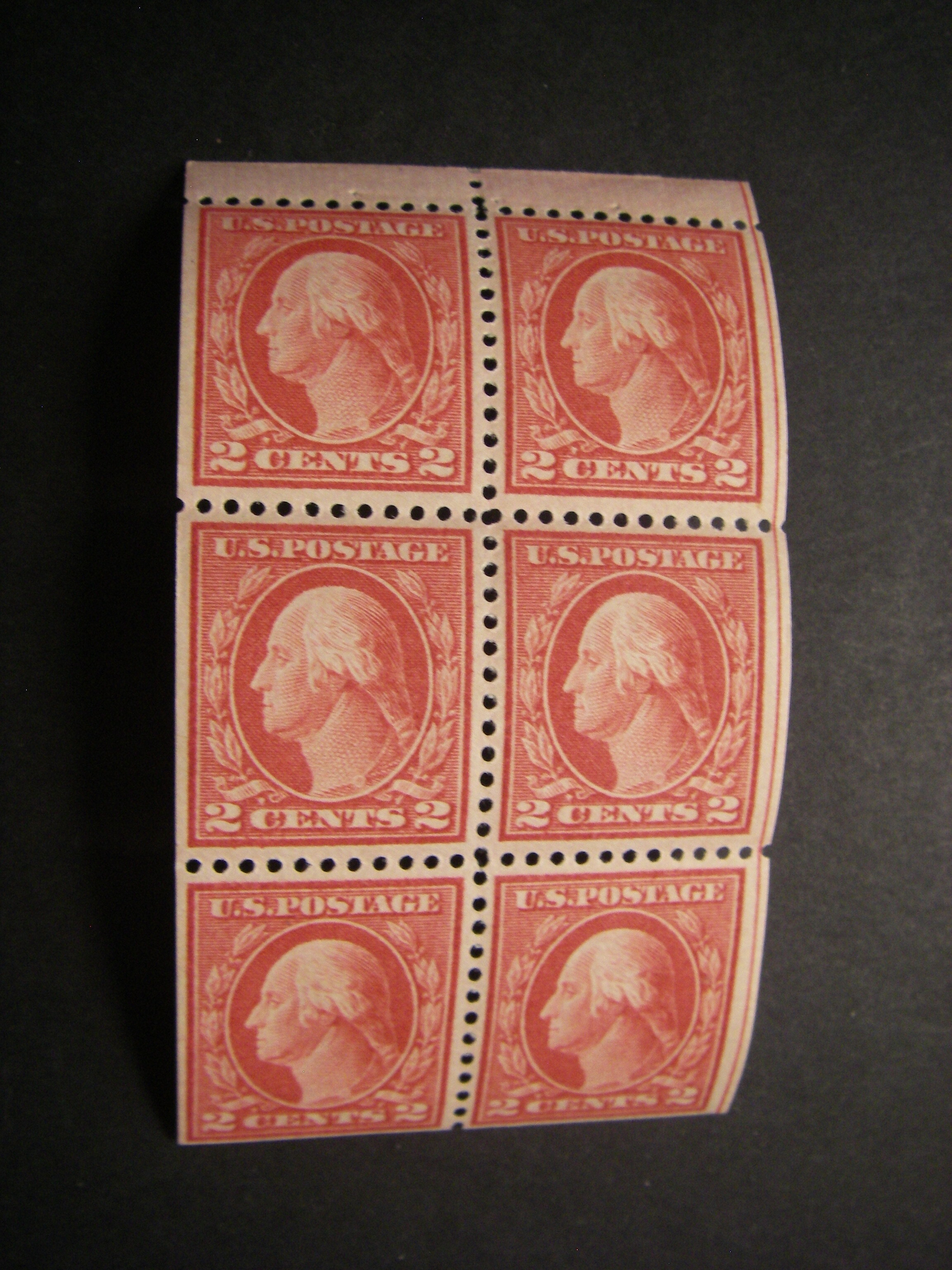 Scott 499e, 2c Washington, pane of 6 with tab, hinged, Pos H, Booklet ...