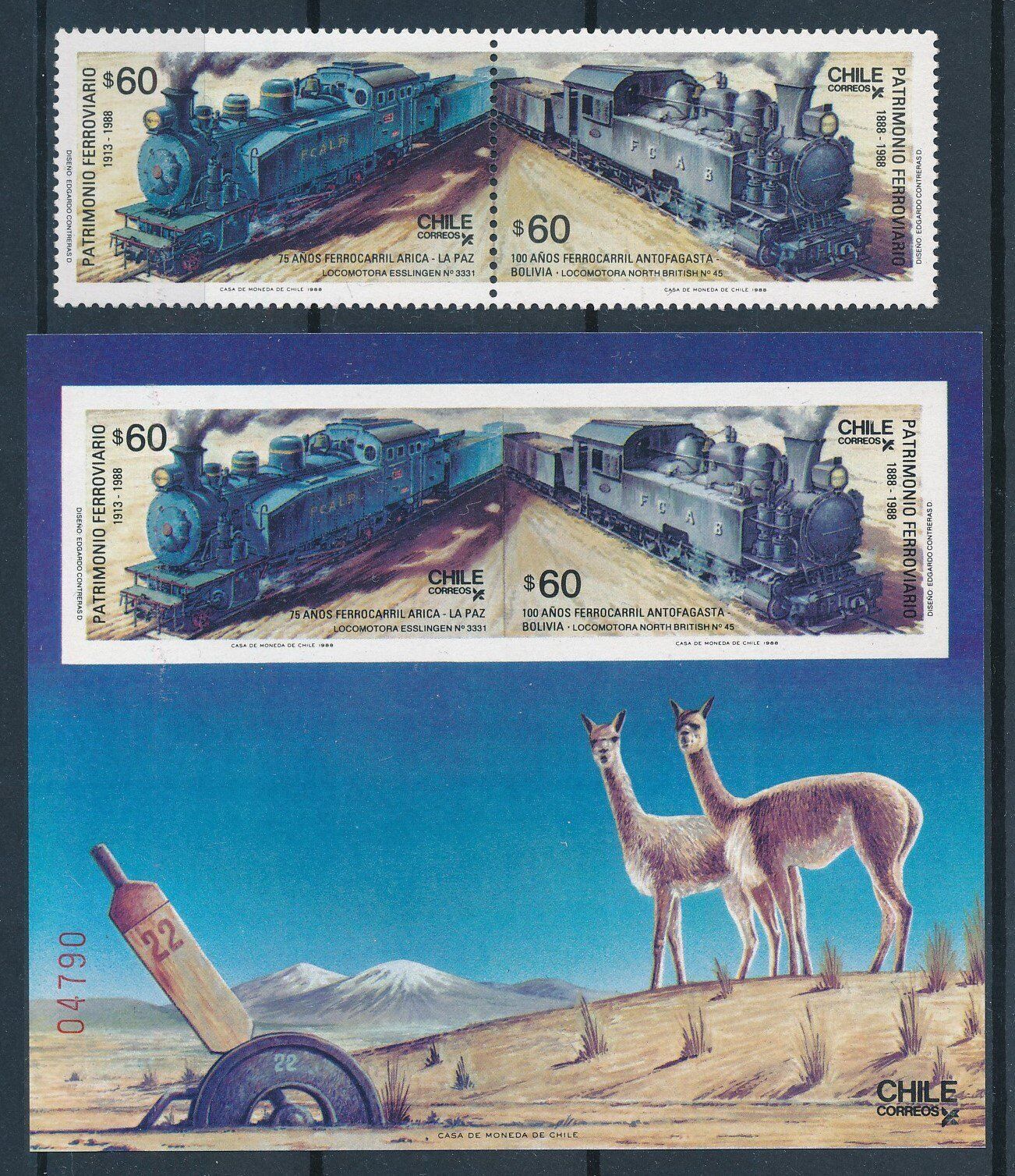[113979] Chile 1988 Railway trains Eisenbahn with Souvenir sheet MNH ...