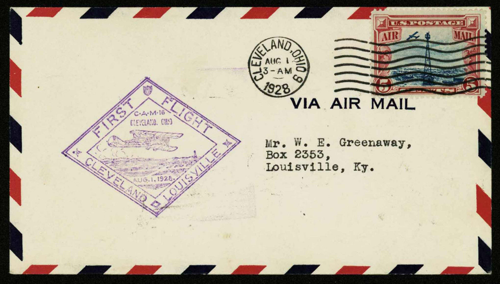 1928 Airmail First Flight Cover CAM 16 Cleveland OH - Louisvill KY #C11 ...