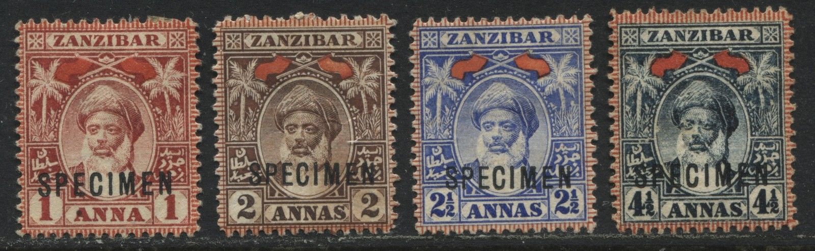 Zanzibar 1899-1901 1, 2, 2 1/2, & 4 annas overprinted SPECIMEN | Africa ...