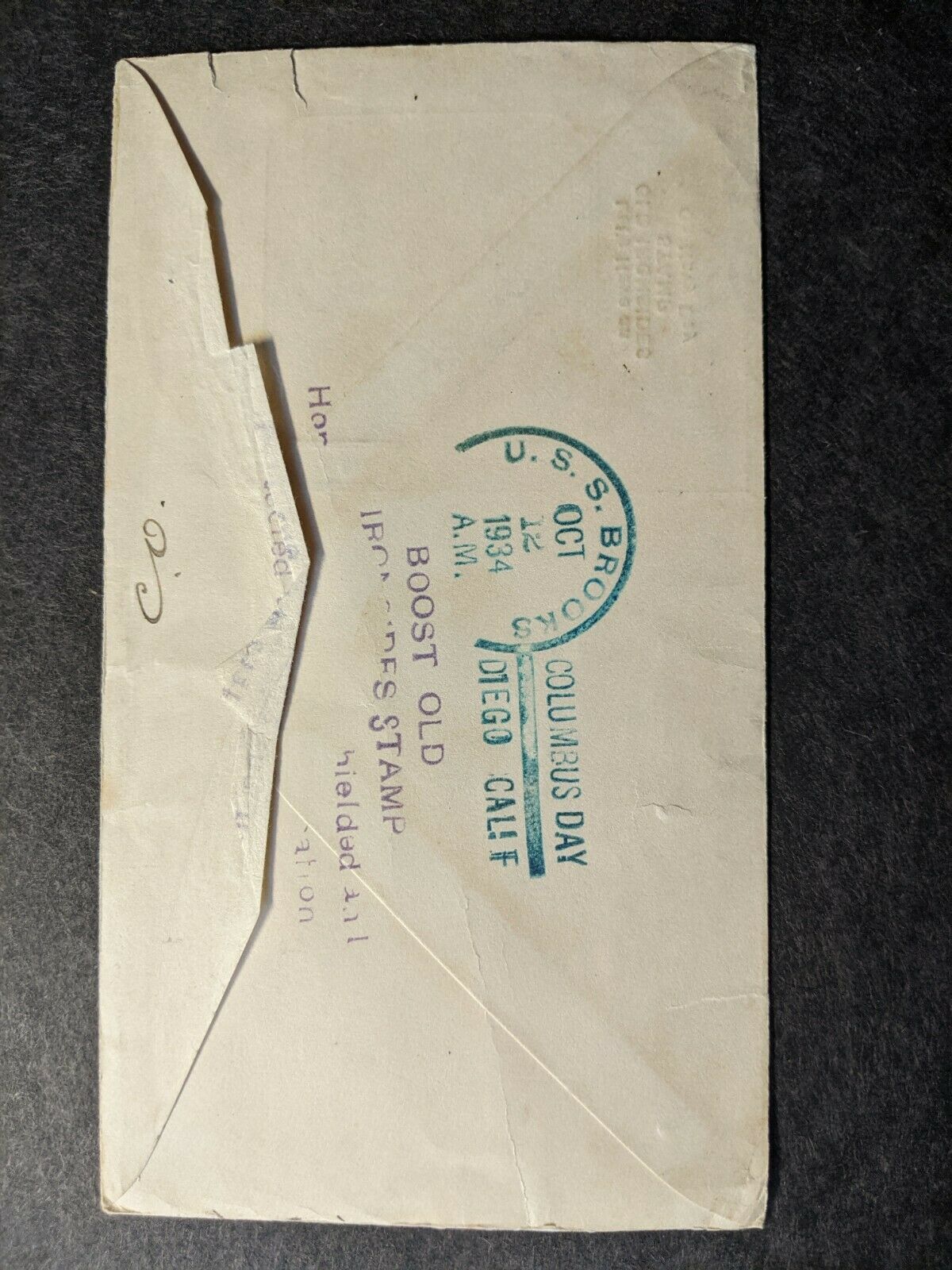 USS BROOKS DD-232 Naval Cover 1934 COLUMBUS DAY Cachet OLD IRONSIDES ...