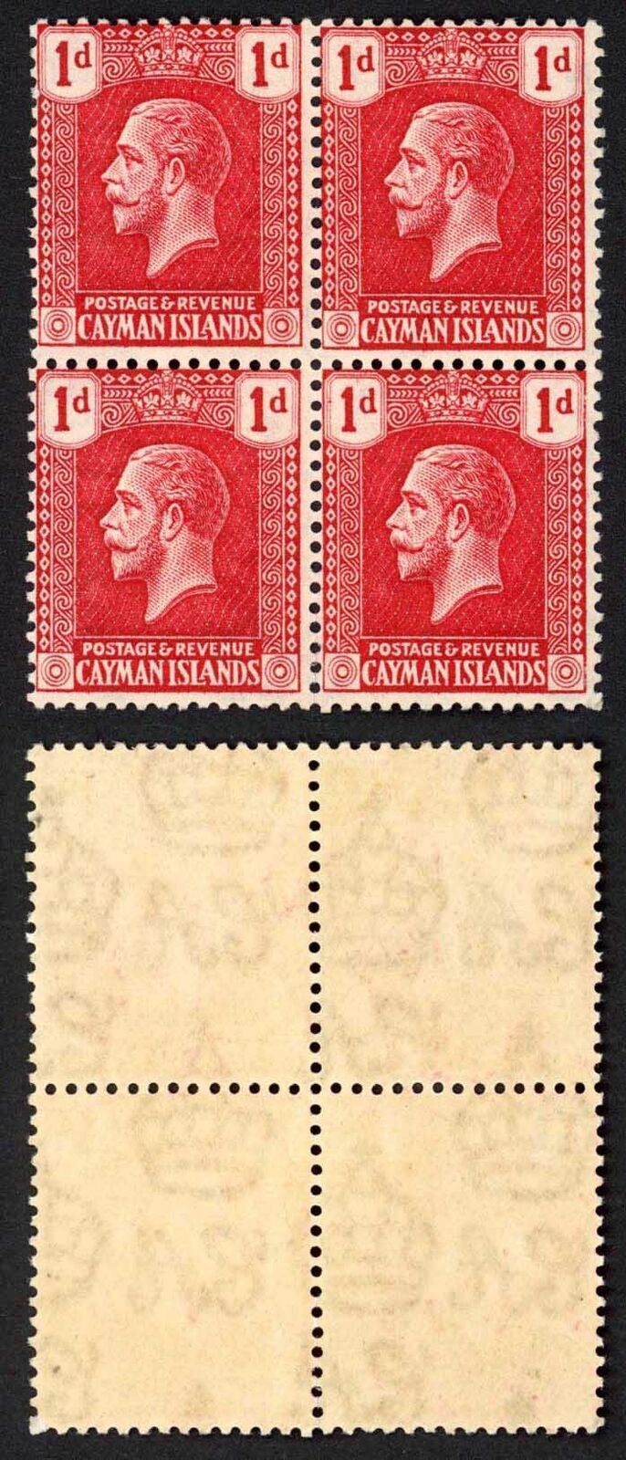 Cayman Is SG71 1d Deep carmine Red M/M Block | Caribbean - Cayman ...