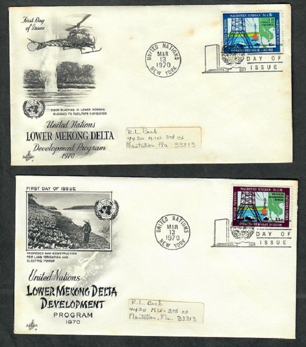 UN New York 205 - 206 Mekong Delta label addressed ArtCraft FDCs ...