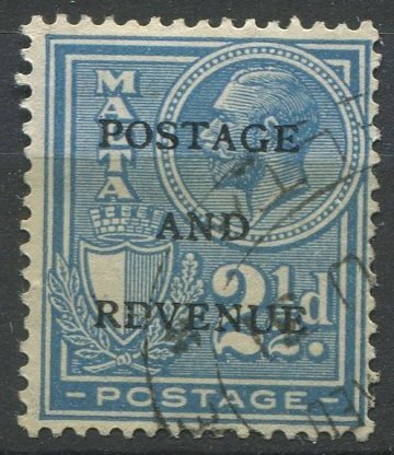 Malta Sc#155 Used, 2½p Prus bl, Definitives 1928: King George V - Opt ...