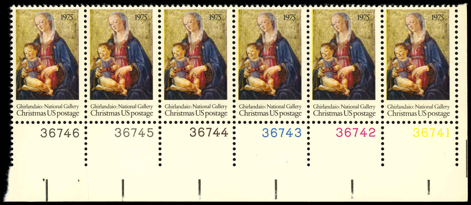 US Scott 1579 VF/MNH Plate Strip of 6 - 1975 (10¢) Christmas - See ...