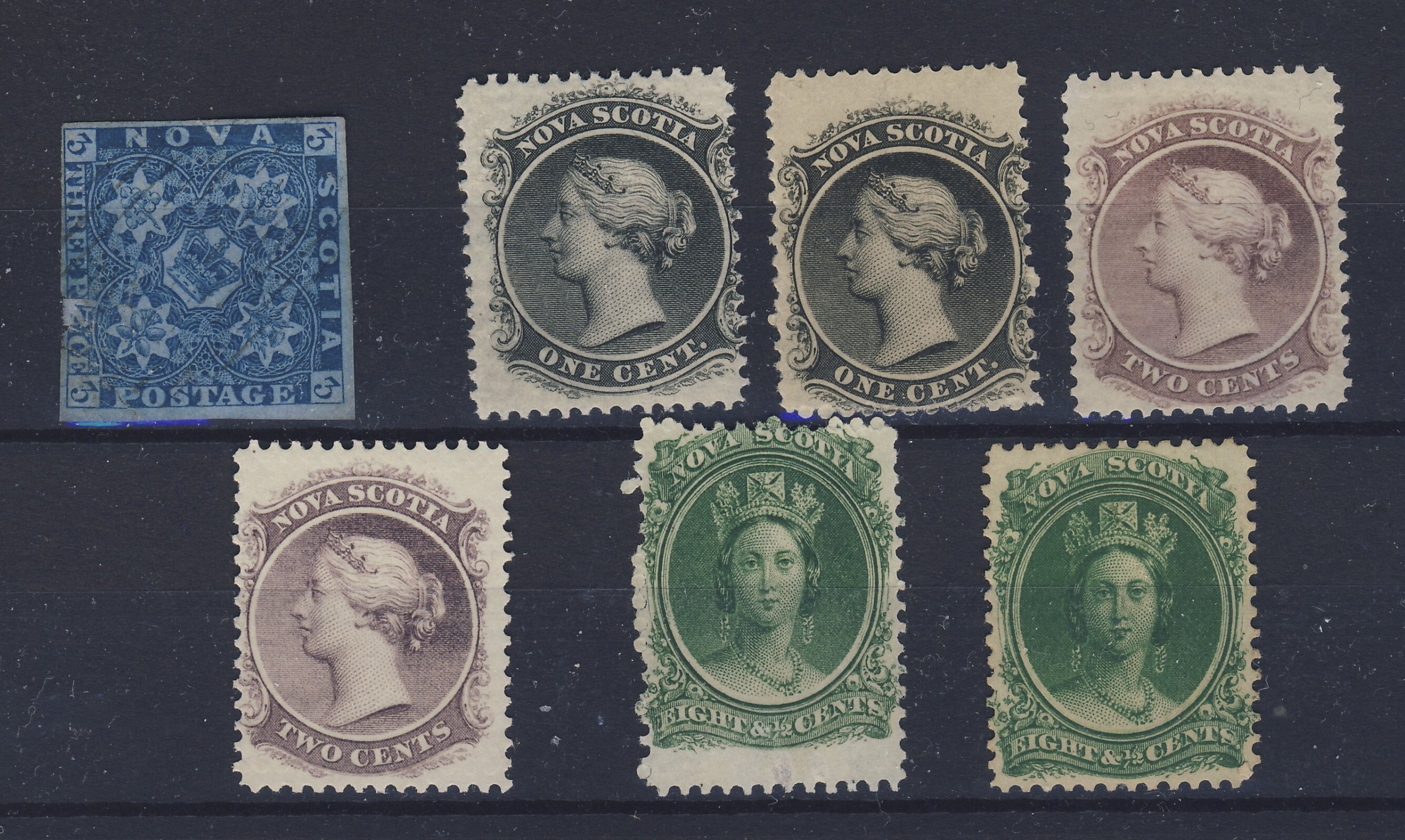 7x Nova Scotia Used Stamps #7 -3c 8 - 8a - 9 - 9a - 11 - 11i GuideValue ...