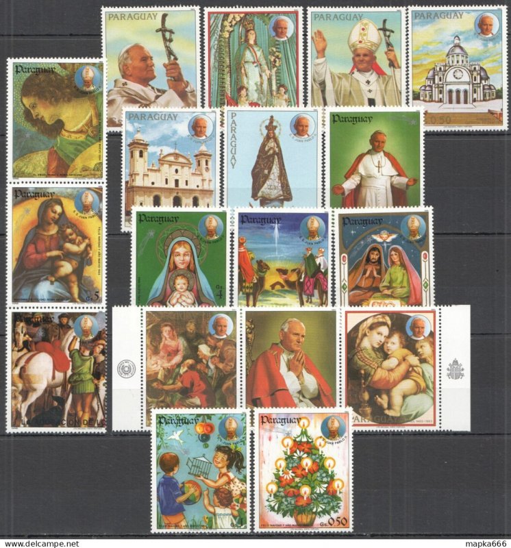 Pec176-9 1984 Paraguay Raphael Christmas John Paul Ii Art Paintings Mnh ...