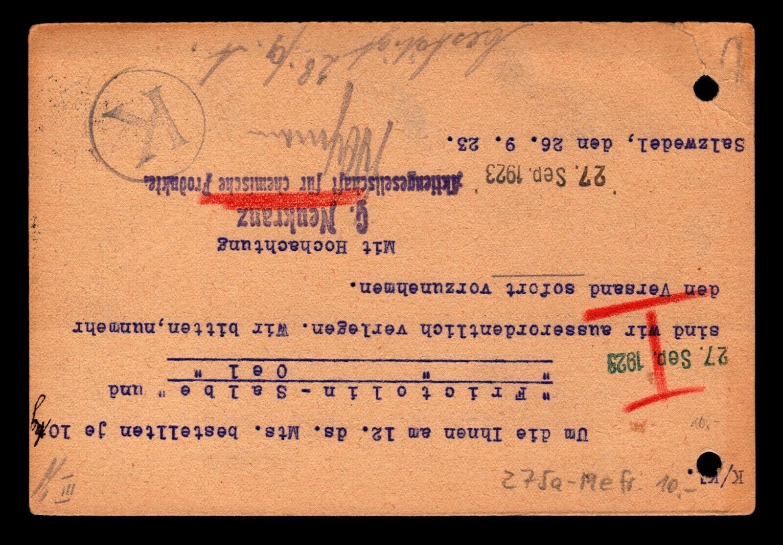 Germany 1923 Inflation Card / 100K Mark / Punch Hole Tear - Z14052 ...