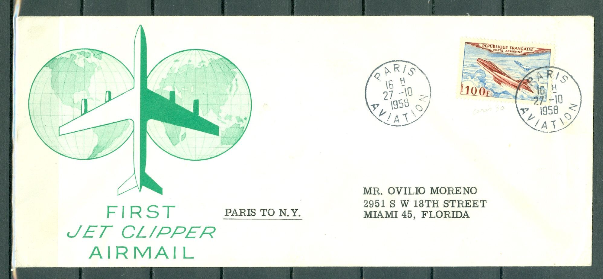 France 1958 Nice Registered JET Clipper First Flight Cover to USA...# ...