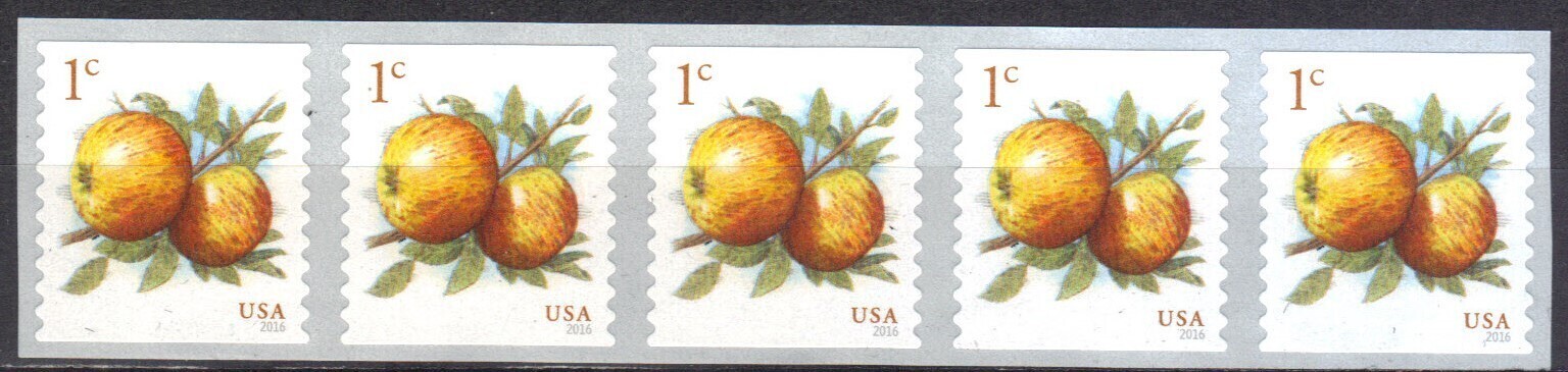 #5037 Strip-5 W/Bk#7580 " Apples " MNH (1 cent) | United States ...