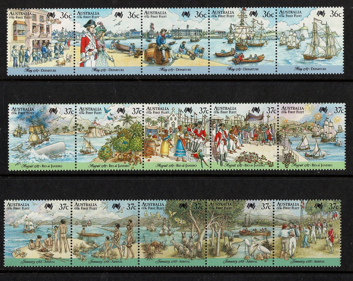 Australia 1987, 1988 The First Fleet - Departure, Rio, Arrival Strips ...