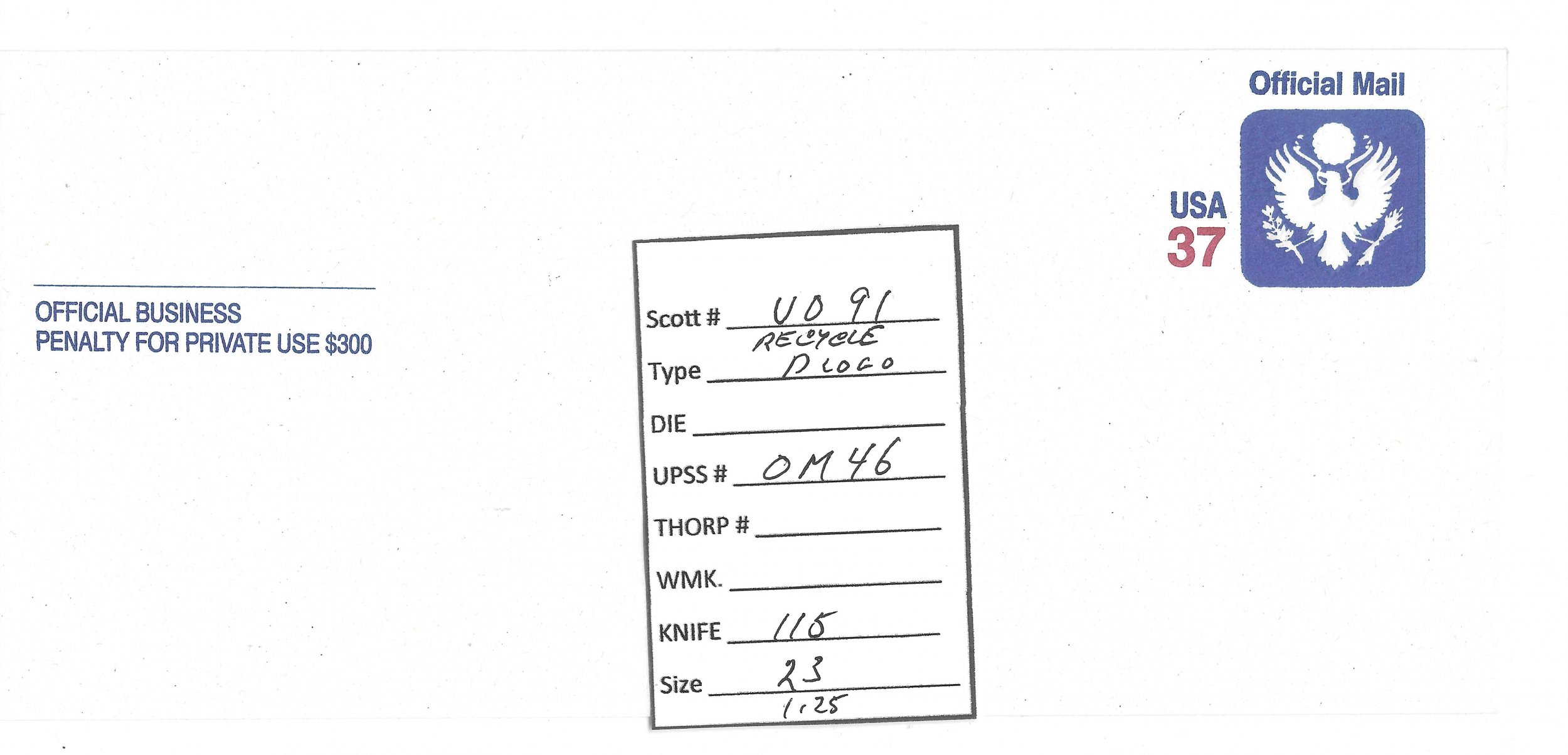 Scott# UO91 UPSS#OM46 US envelope. | United States, Postal Stationery ...